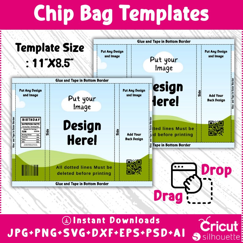 Chip Bag Template, Chip Bag Label, Printable Party Favor, Customizable ...