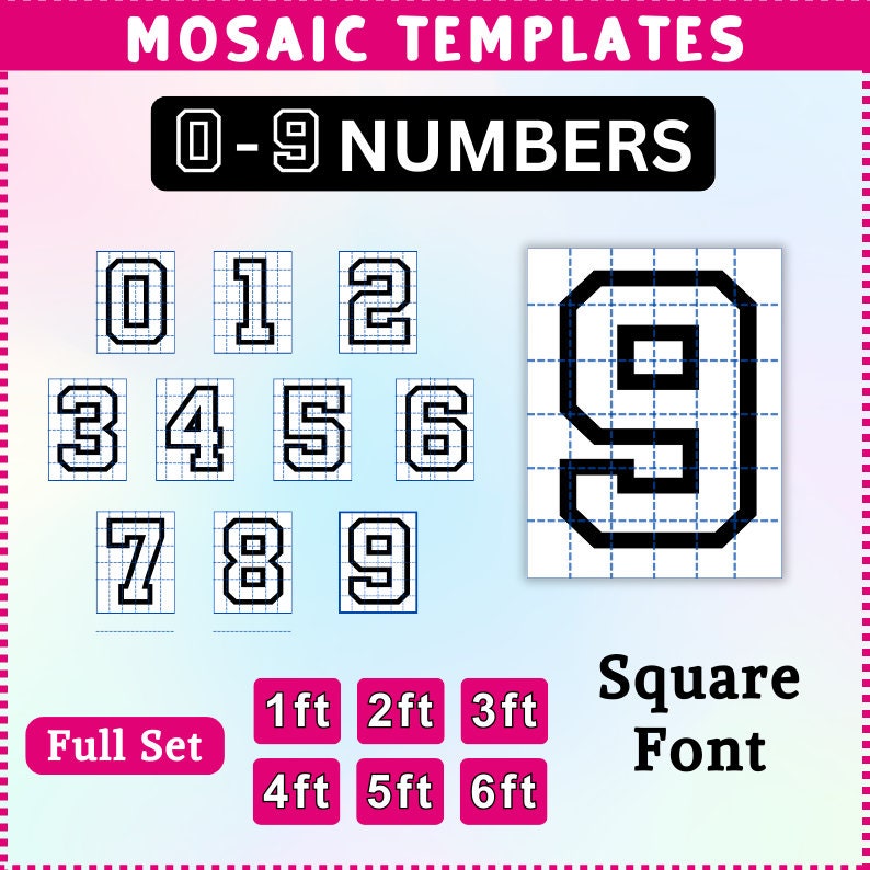0-9 All Numbers Mosaic Balloon Templates, Square Numbers, 8.5x11 Mosaic ...