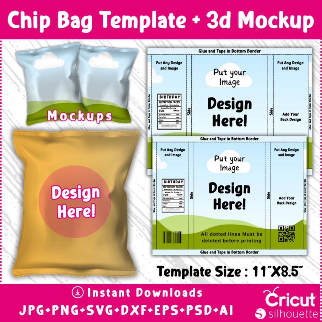 Chip Bag Template, Chip Bag Label, Printable Party Favor, Customizable ...