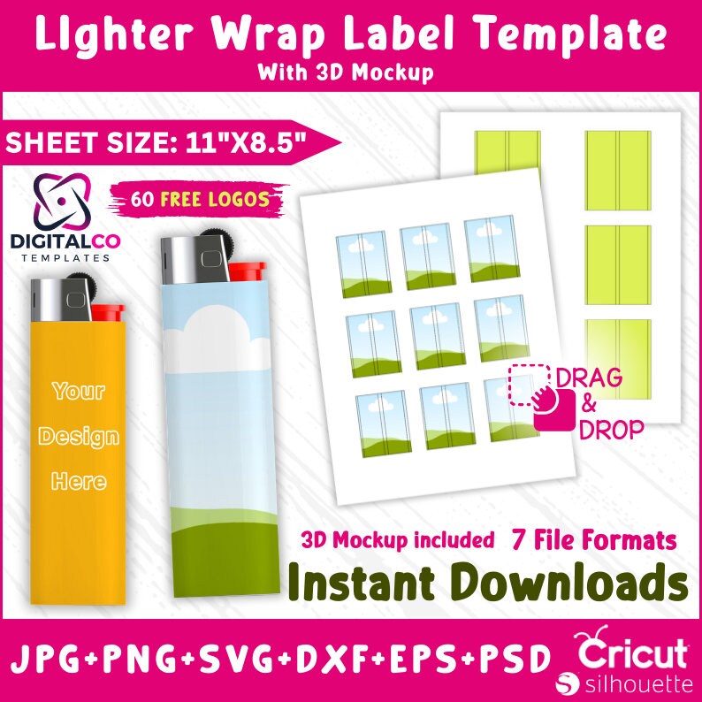 Lighter Label Template, Lighter Wrapper Template, Sublimation Template ...