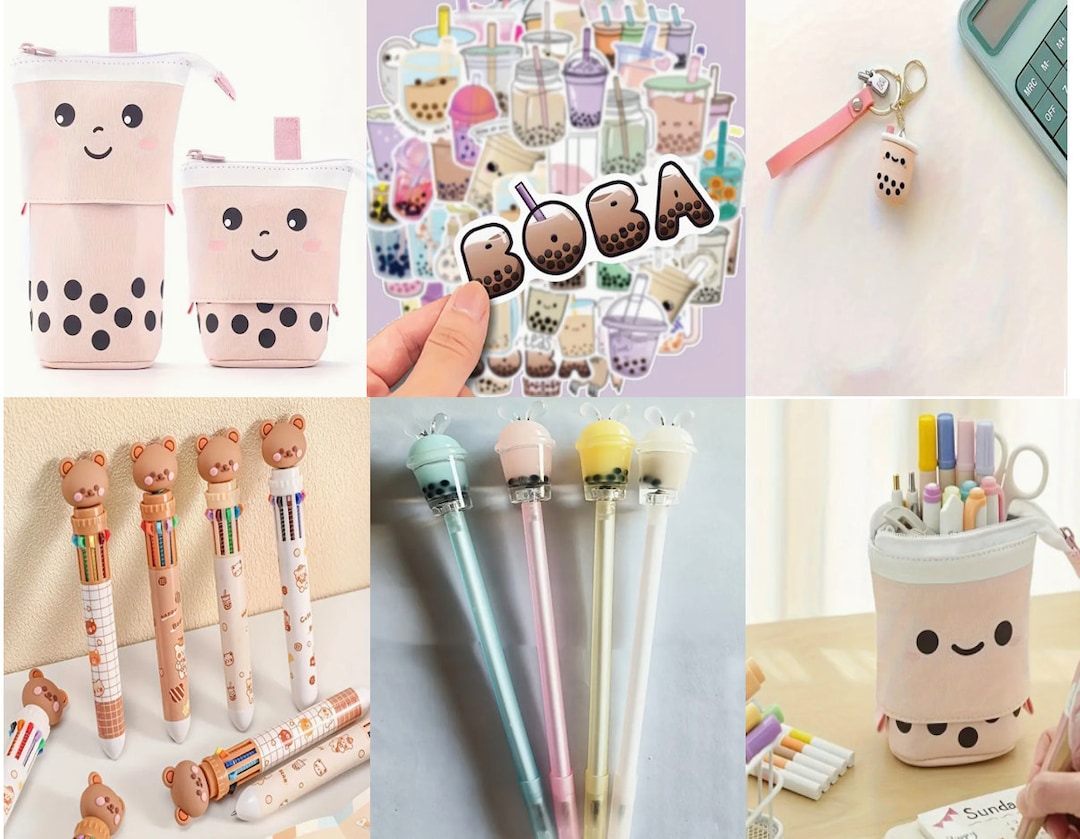 Bubble Tea Pen Holder With Key Chain , Bubble Tea Stickers, Bubble Tea ...