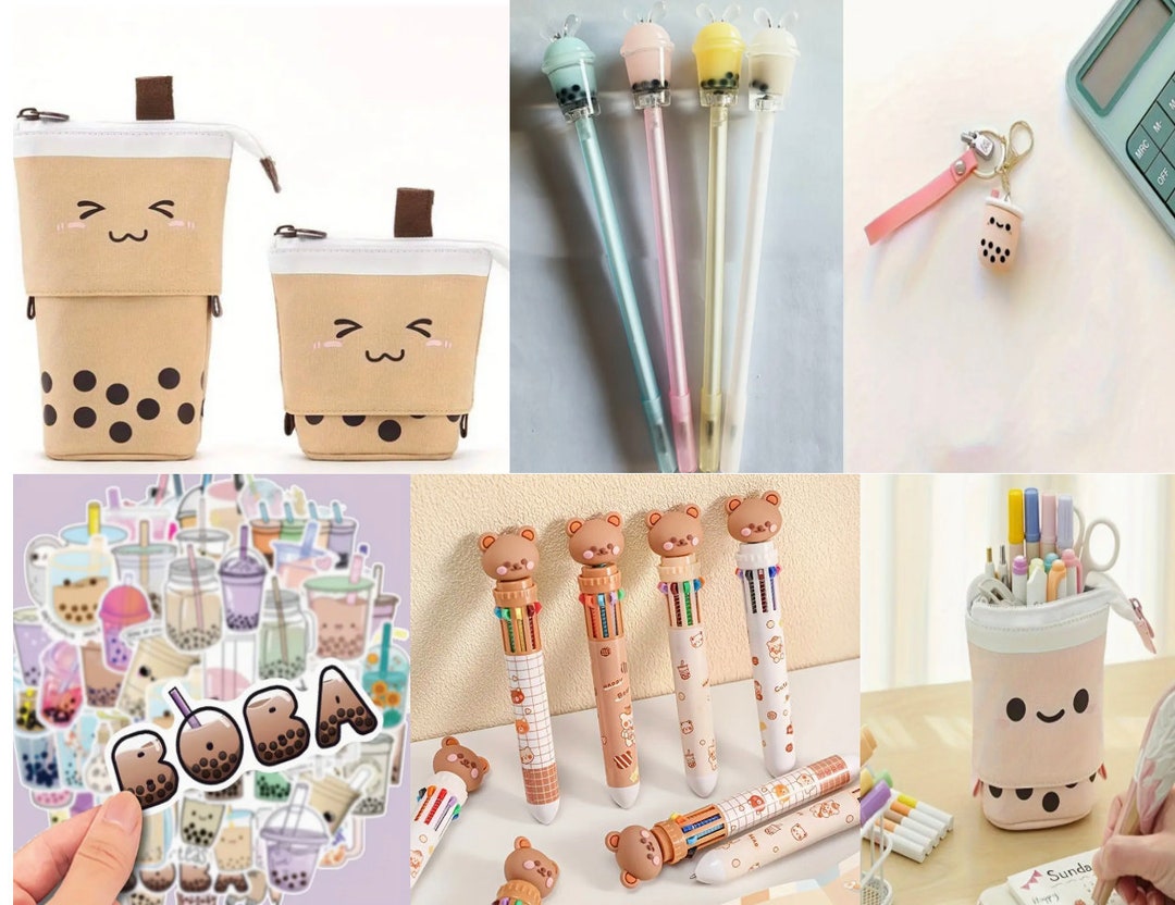 Bubble Tea Pencil Stand up Case With Keychain , Eddy Bear Pen and ...