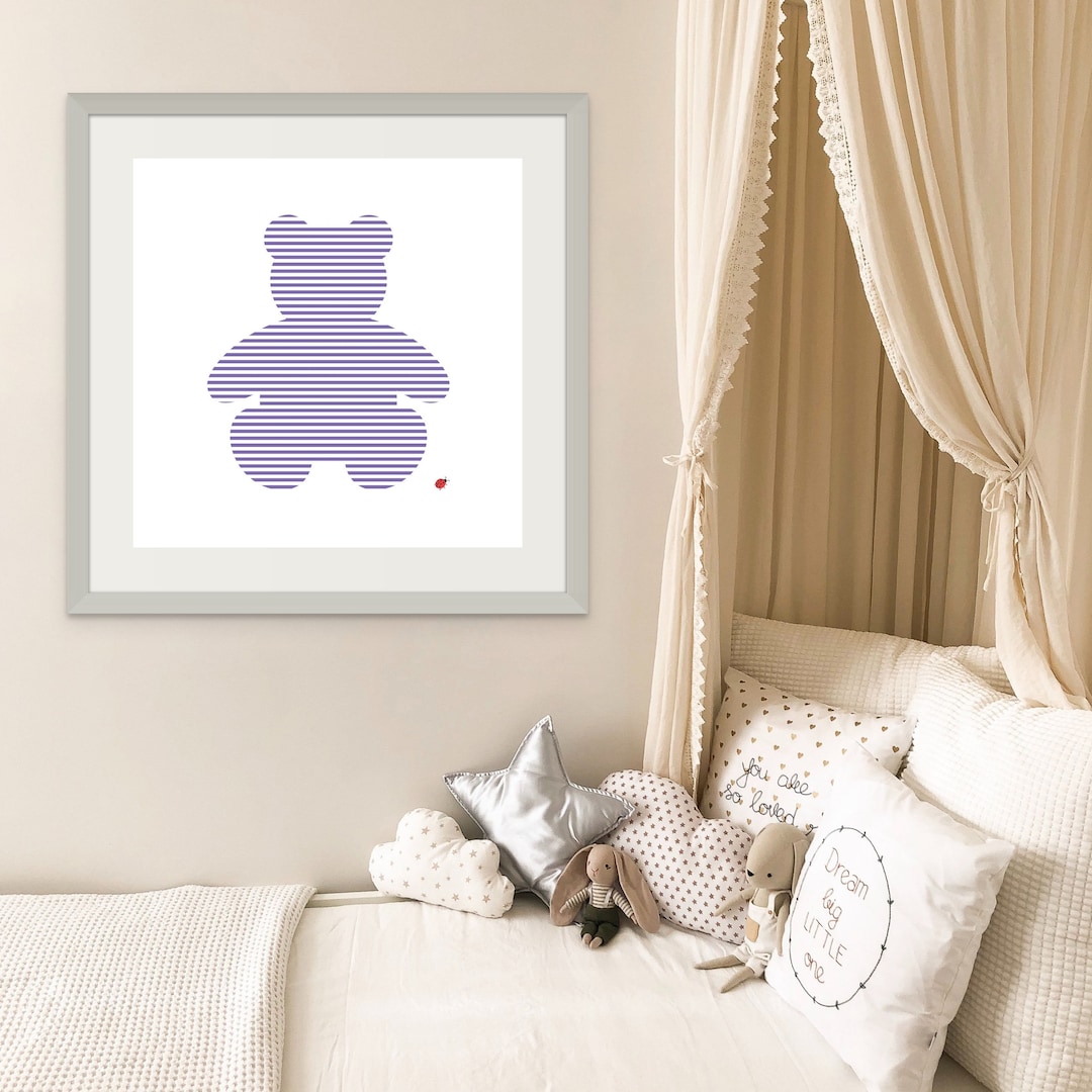 Cute Original Striped DARK PURPLE TEDDYBEAR Print, 23 Animals, 15 ...