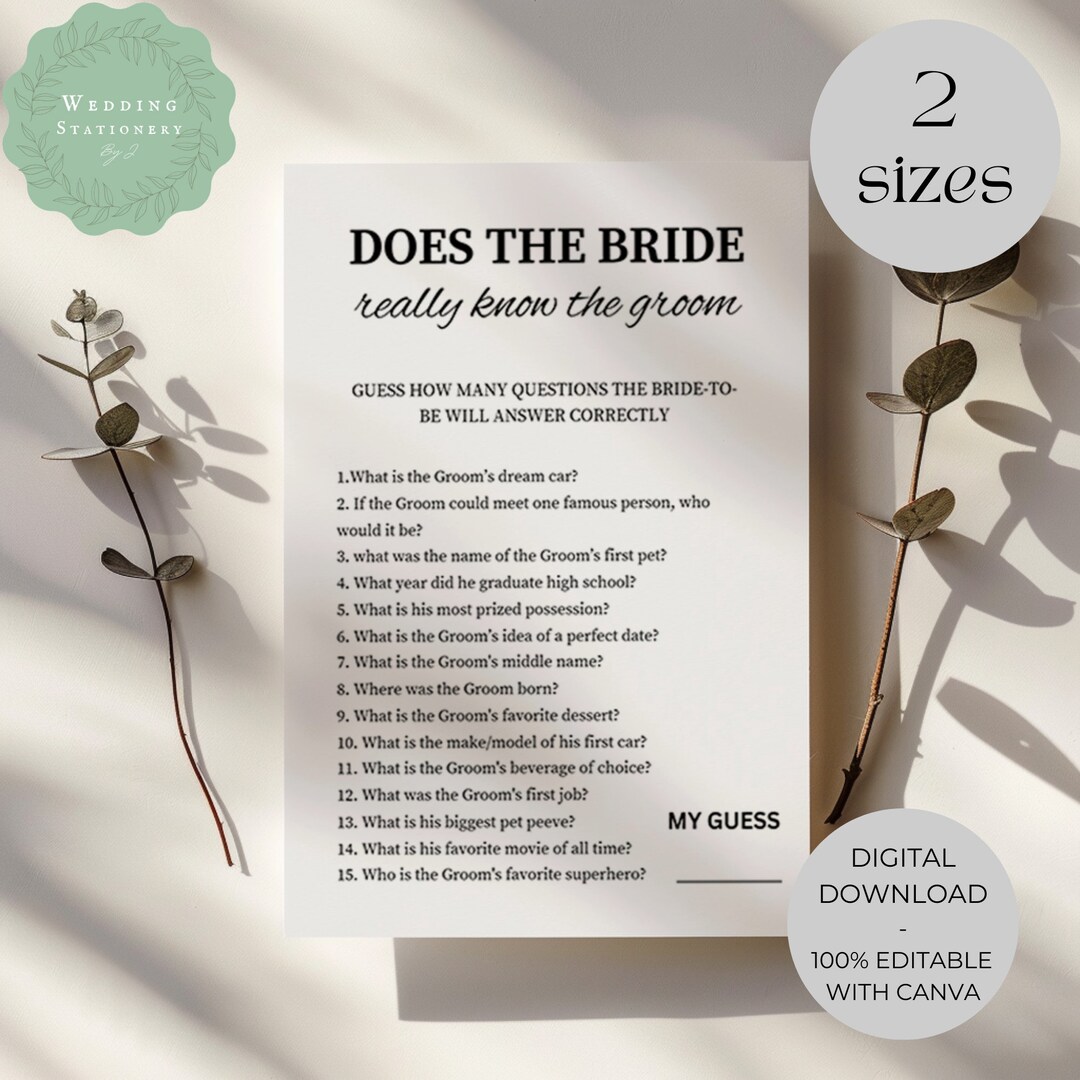 Does the Bride Really Know the Groom Bridal Shower Game - MIND1 - Etsy