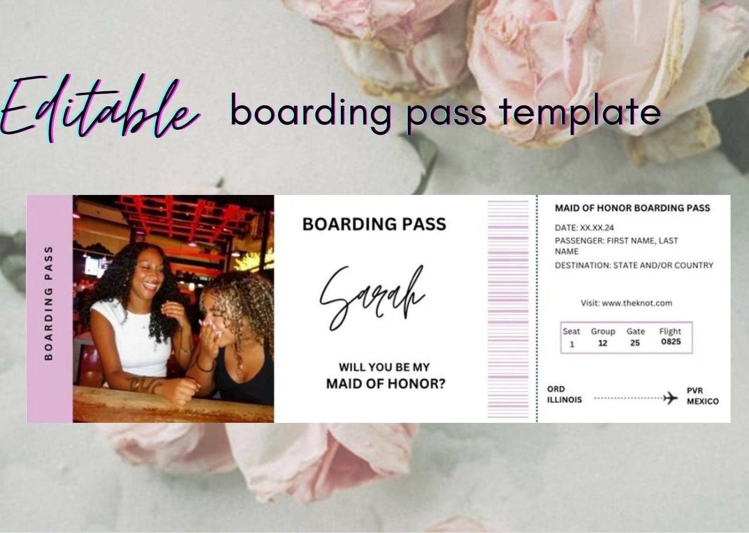 Editable Boarding Pass Template, Boarding Ticket Template, Digital Download DIY, Invitation Gift ...