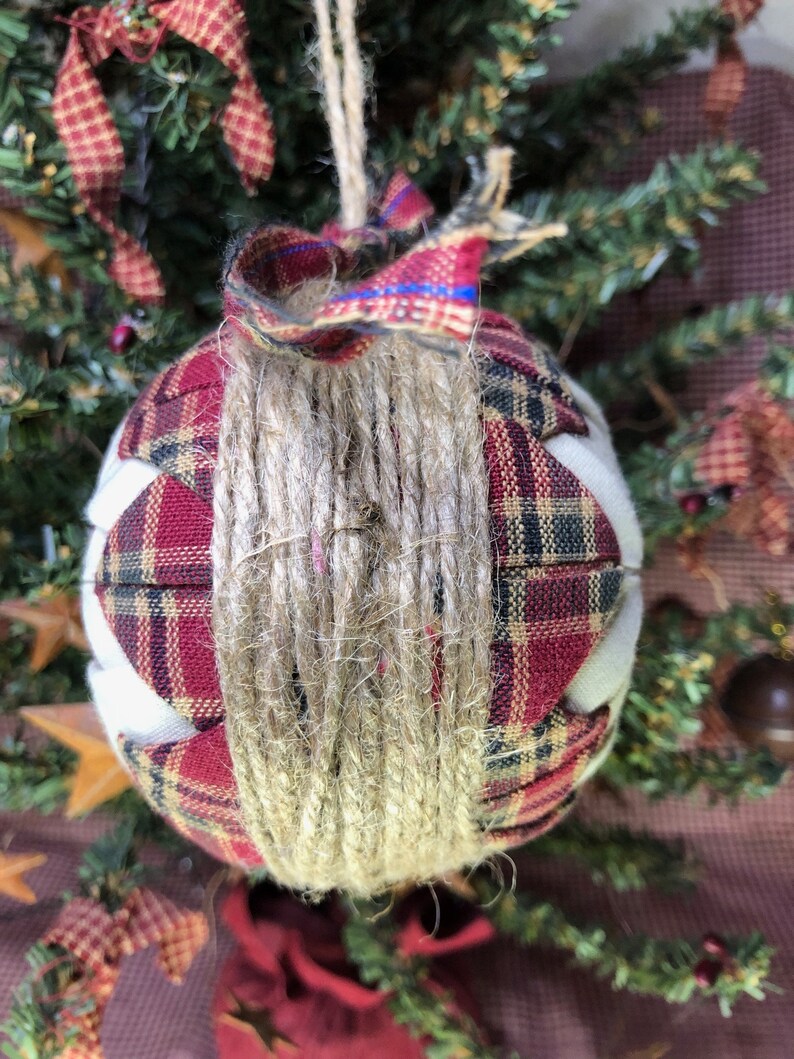 Handmade Finished Quilted Ball Christmas Ornament Homespun Red With ...