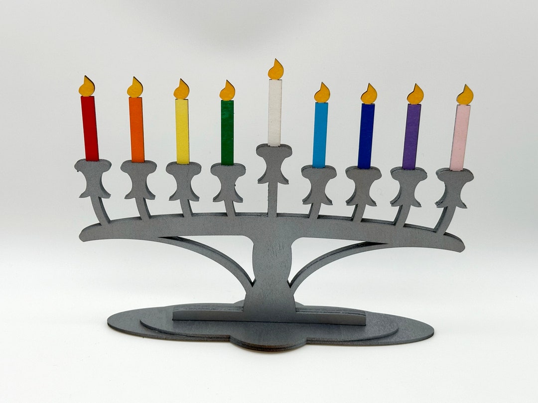 Laser Engraved Wooden Menorah With Flameless Candles - Etsy