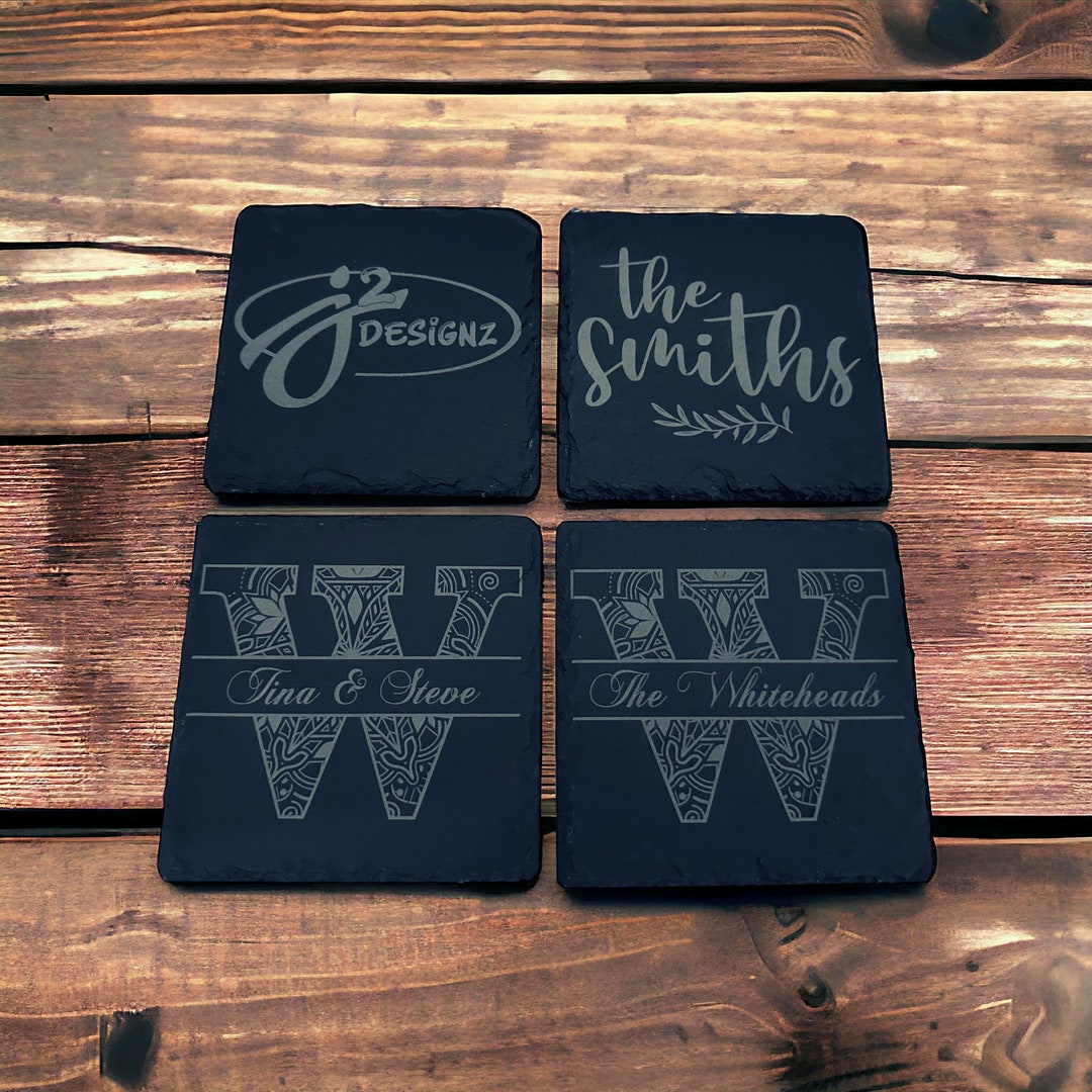 Square Engraved Stone Coasters Monogrammed Laser Engraved Personalized ...