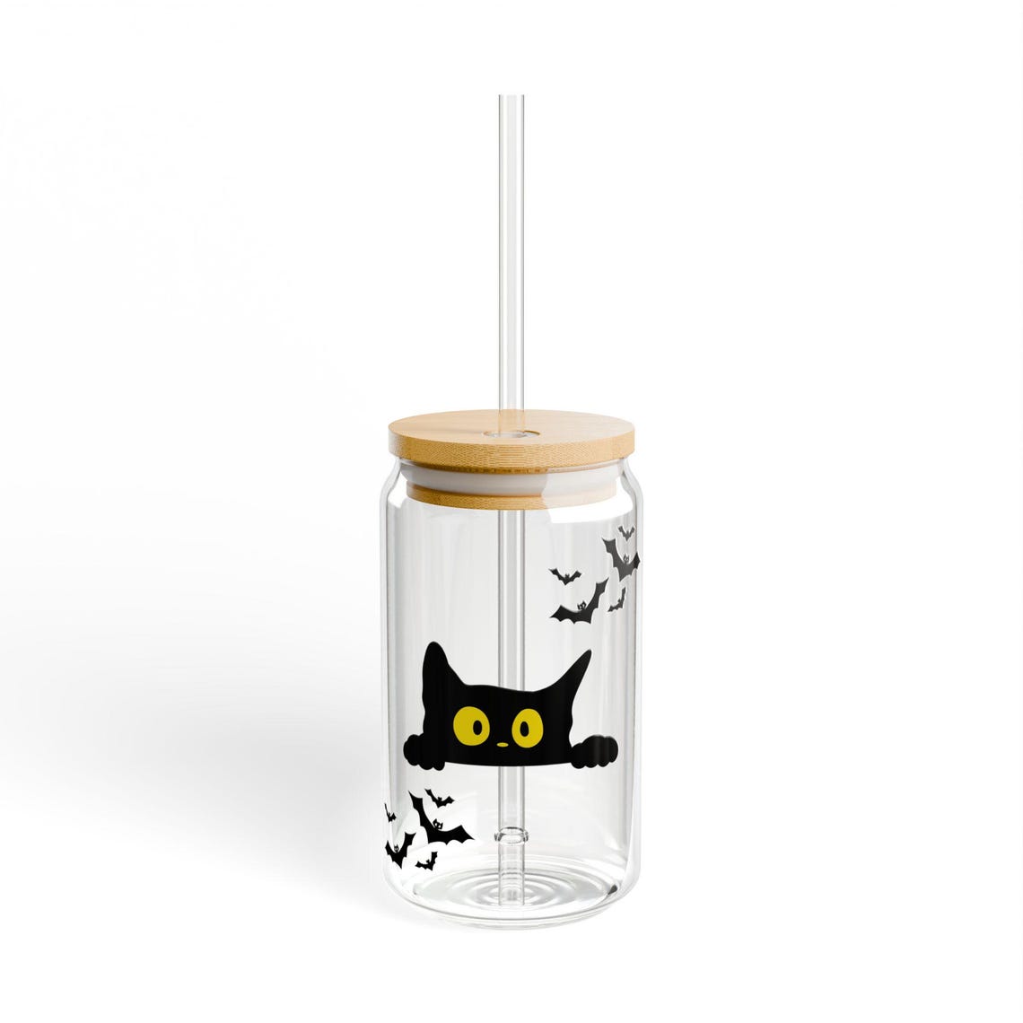 Spooky Black Cat Sipper Glass | 16oz Fun Drinkware With Bats | Perfect ...