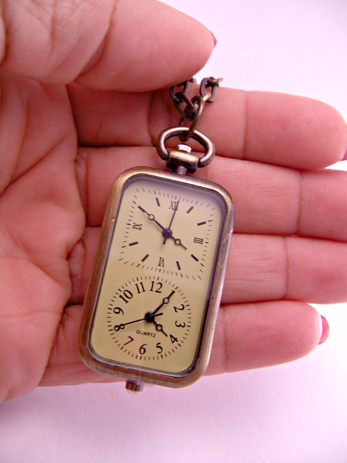 Brass Double Watch Pocket Watch With 18 Inch Brass Chain - Etsy