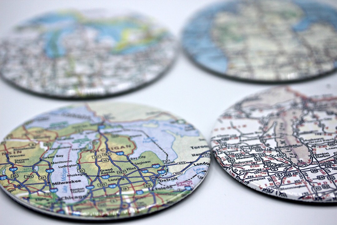 Custom Atlas Map Coasters: Personalized City & State Coasters, Set of 4 ...