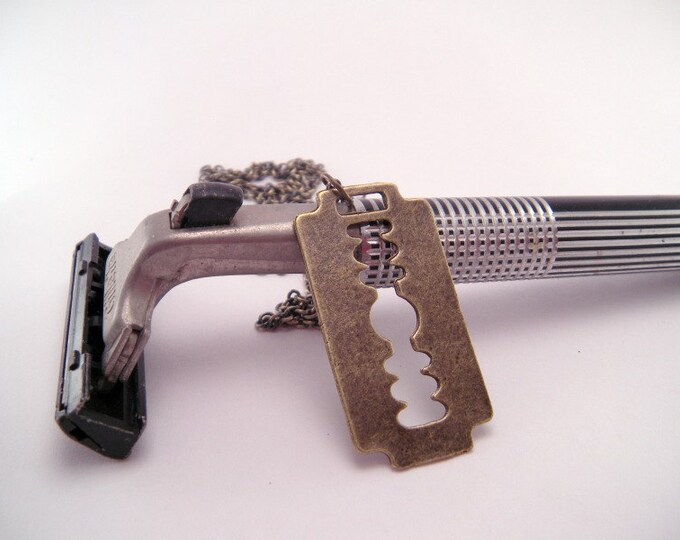 Punk Brass Razor Blade Necklace With 18 Inch Brass Chain - Etsy