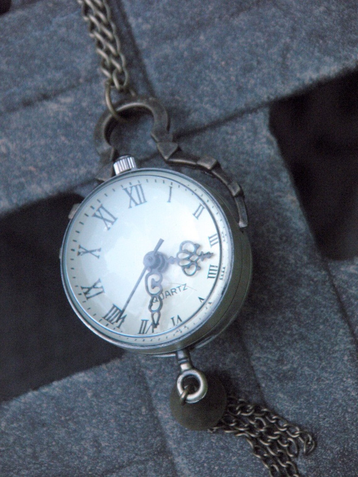 Double Sided Glass Bubble Pocket Watch With 28 Inch Brass Curb Chain - Etsy