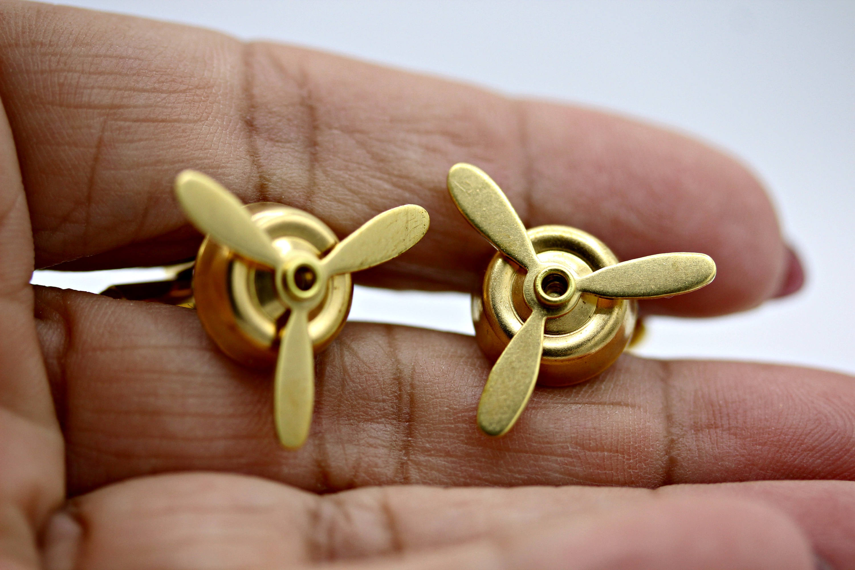 Brass Gold Airplane Working Rotating Spinning Propeller Cufflinks Cuff ...