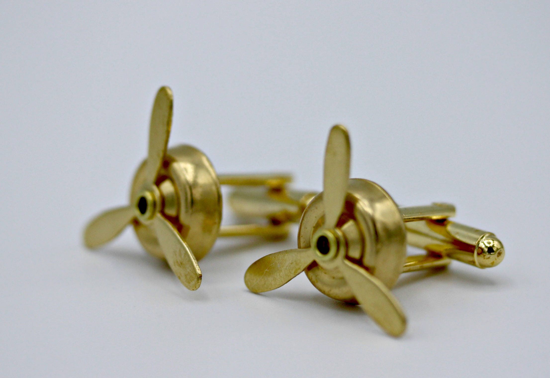 Brass Gold Airplane Working Rotating Spinning Propeller Cufflinks Cuff ...