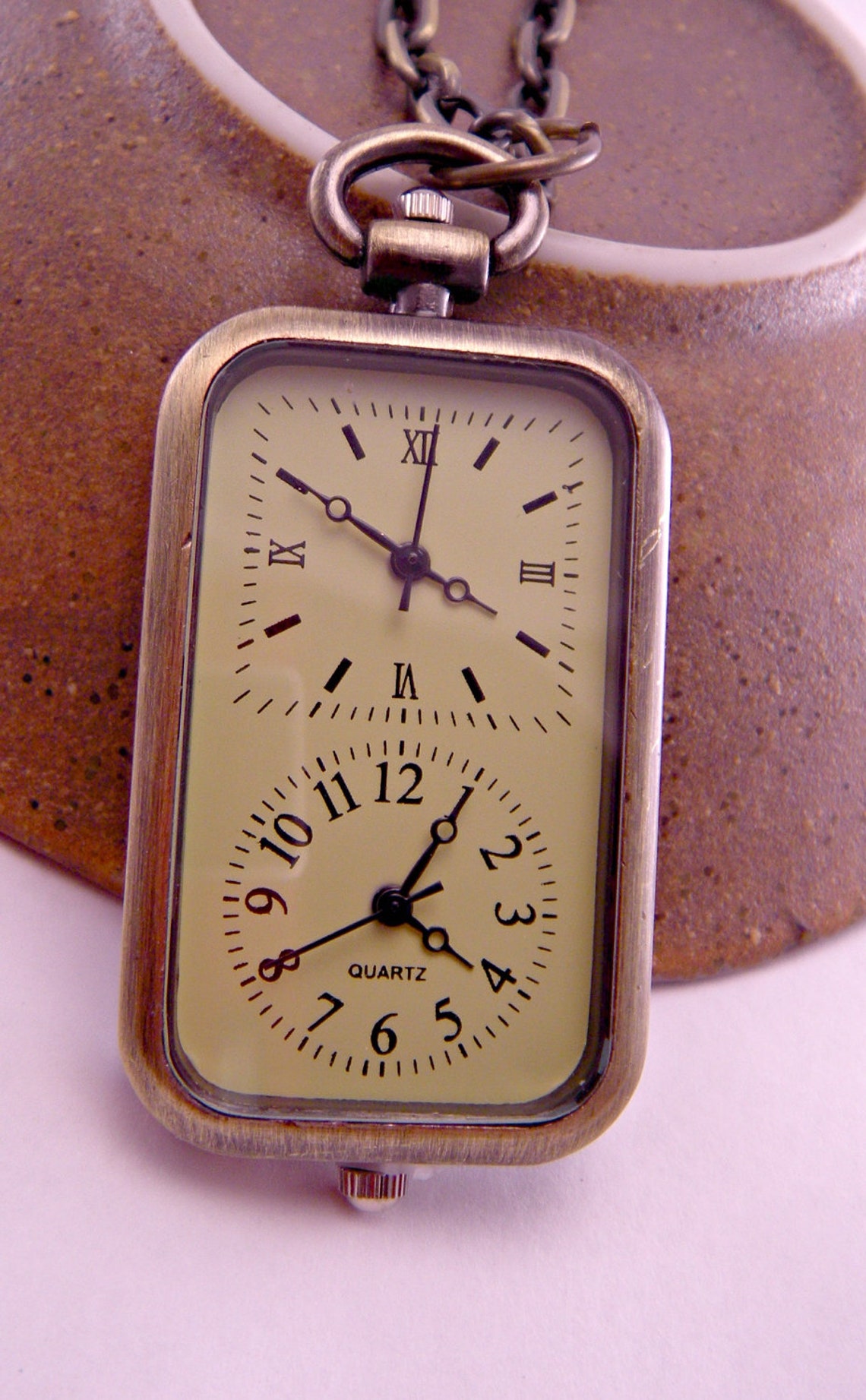 Brass Double Watch Pocket Watch With 18 Inch Brass Chain - Etsy