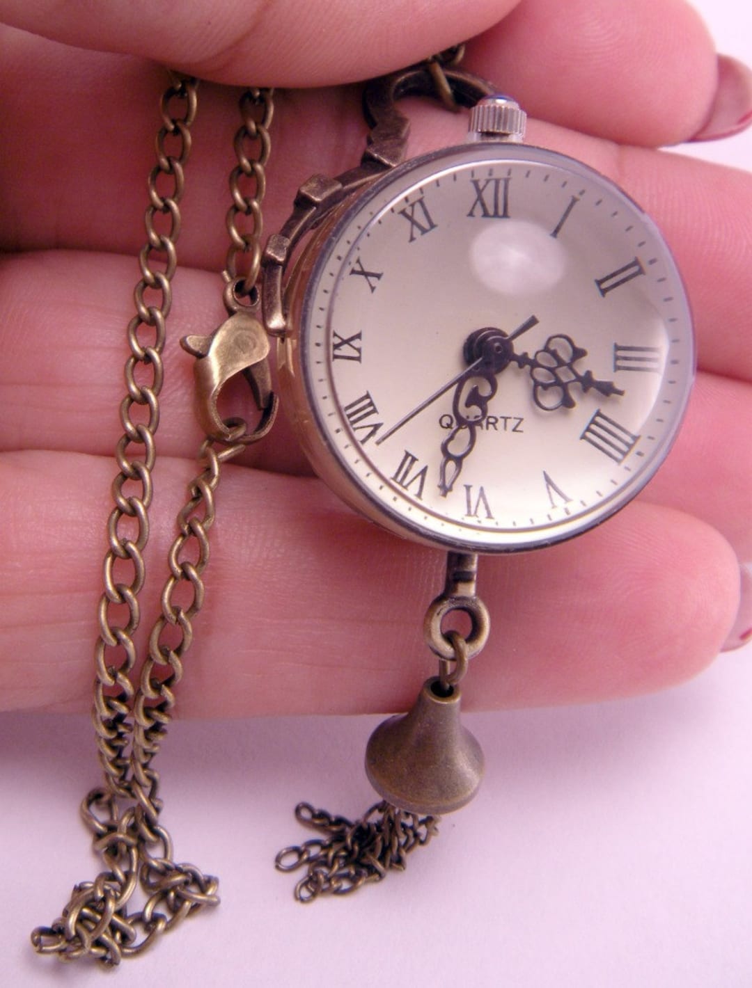 Double Sided Glass Bubble Pocket Watch With 28 Inch Brass Curb Chain - Etsy