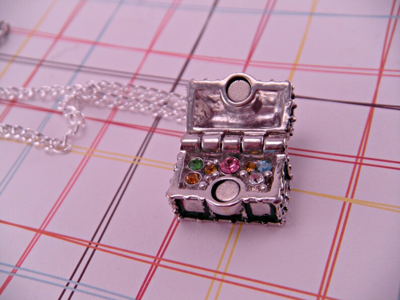 Mini Silver Treasure Chest Box Charm Necklace on 16 Inch Chain - Etsy