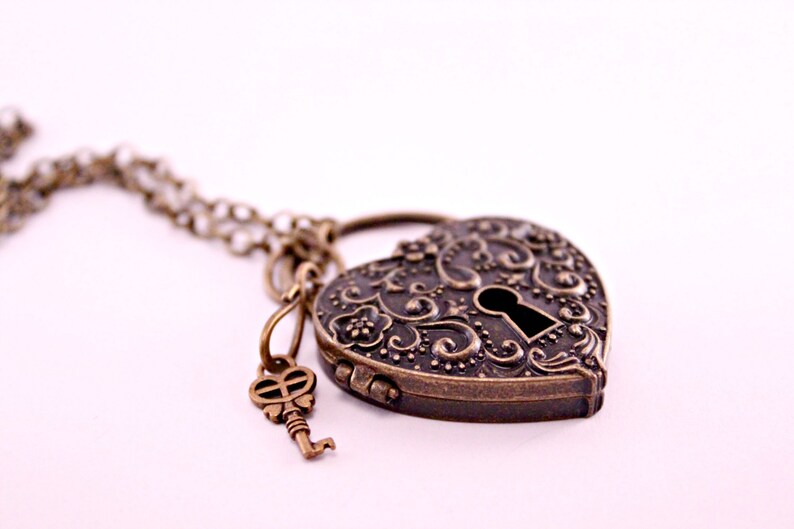 Unlock Your Love Brass Heart Locket With Key on 18 Inch Brass - Etsy