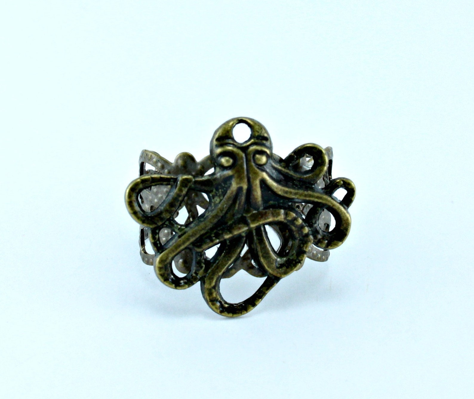 Adjustable Brass Filigree Octopus Ring Kraken Ring - Etsy