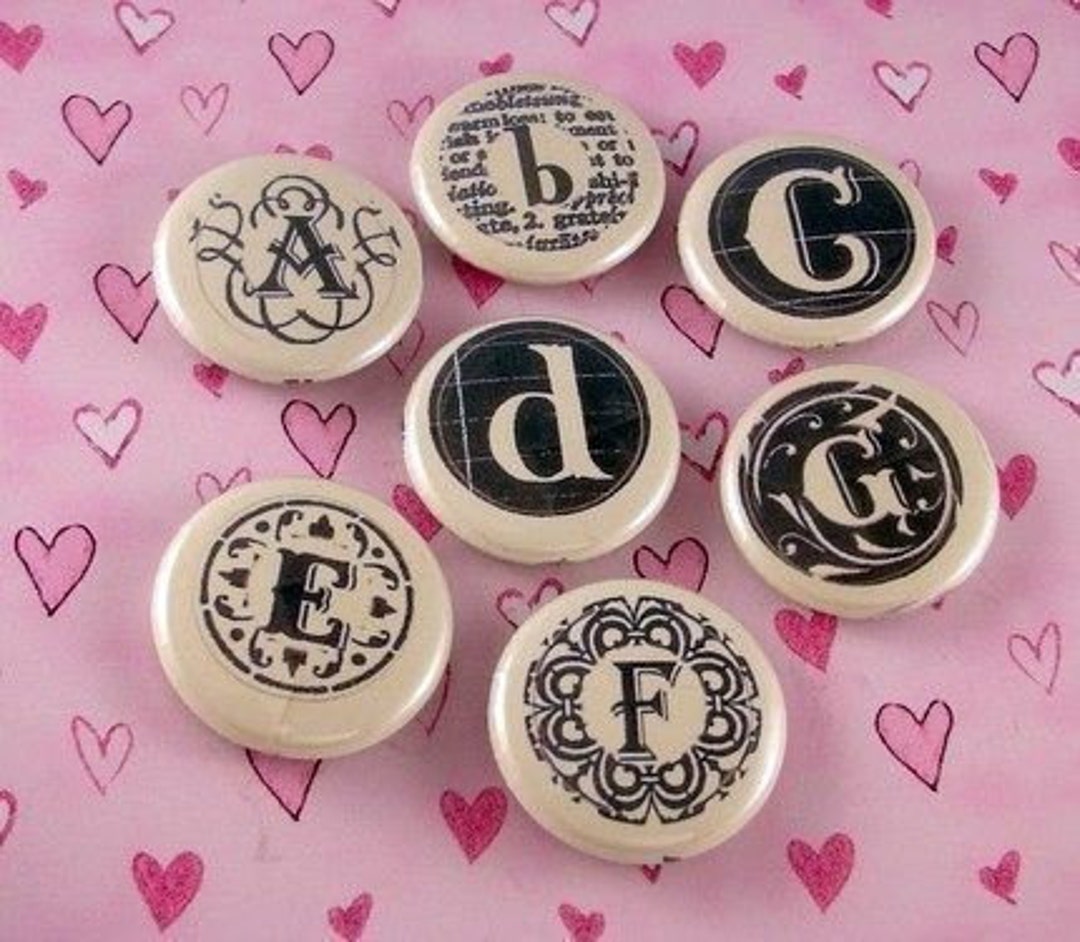 Initial Letter Alphabet One Inch Button Magnets or Pin Backs Set of 7 ...