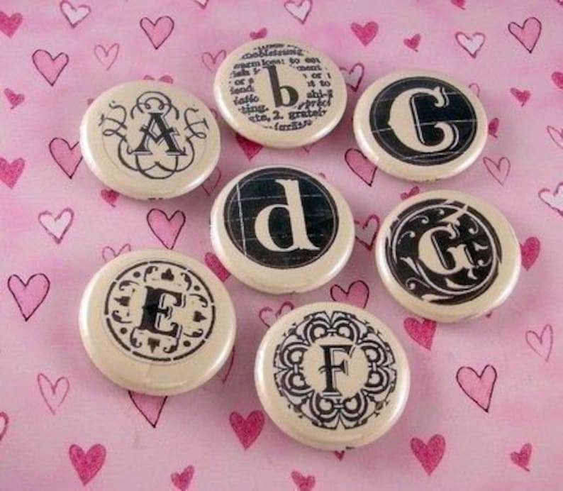 Initial Letter Alphabet One Inch Button Magnets or Pin Backs Set of 7 ...