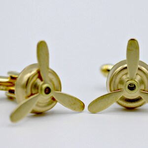 Brass Gold Airplane Working Rotating Spinning Propeller Cufflinks Cuff ...