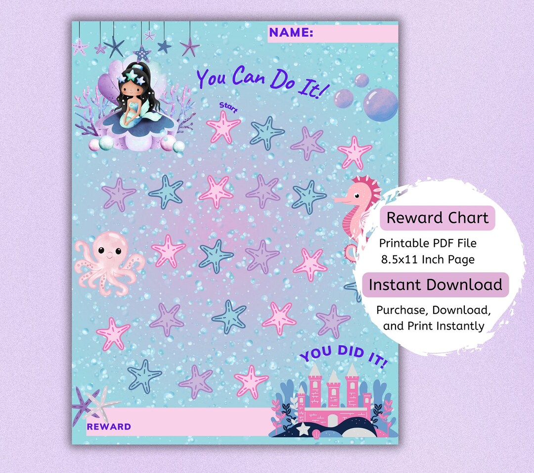 Mermaid Reward Chart Printable, Reward Chart for Kids, Behavior Reward ...