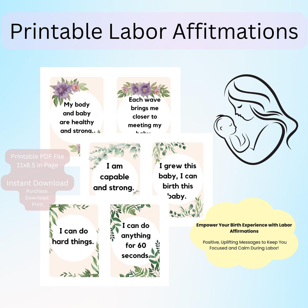 Printable Labor Affirmations Set of 6 Positive Birth Affirmations ...