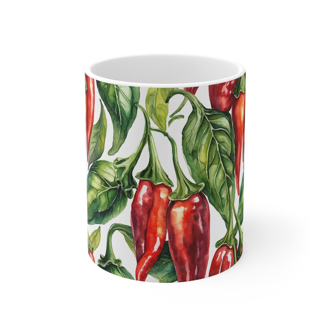 Watercolour Chilli Painting, White Ceramic Mug, 11oz - Etsy