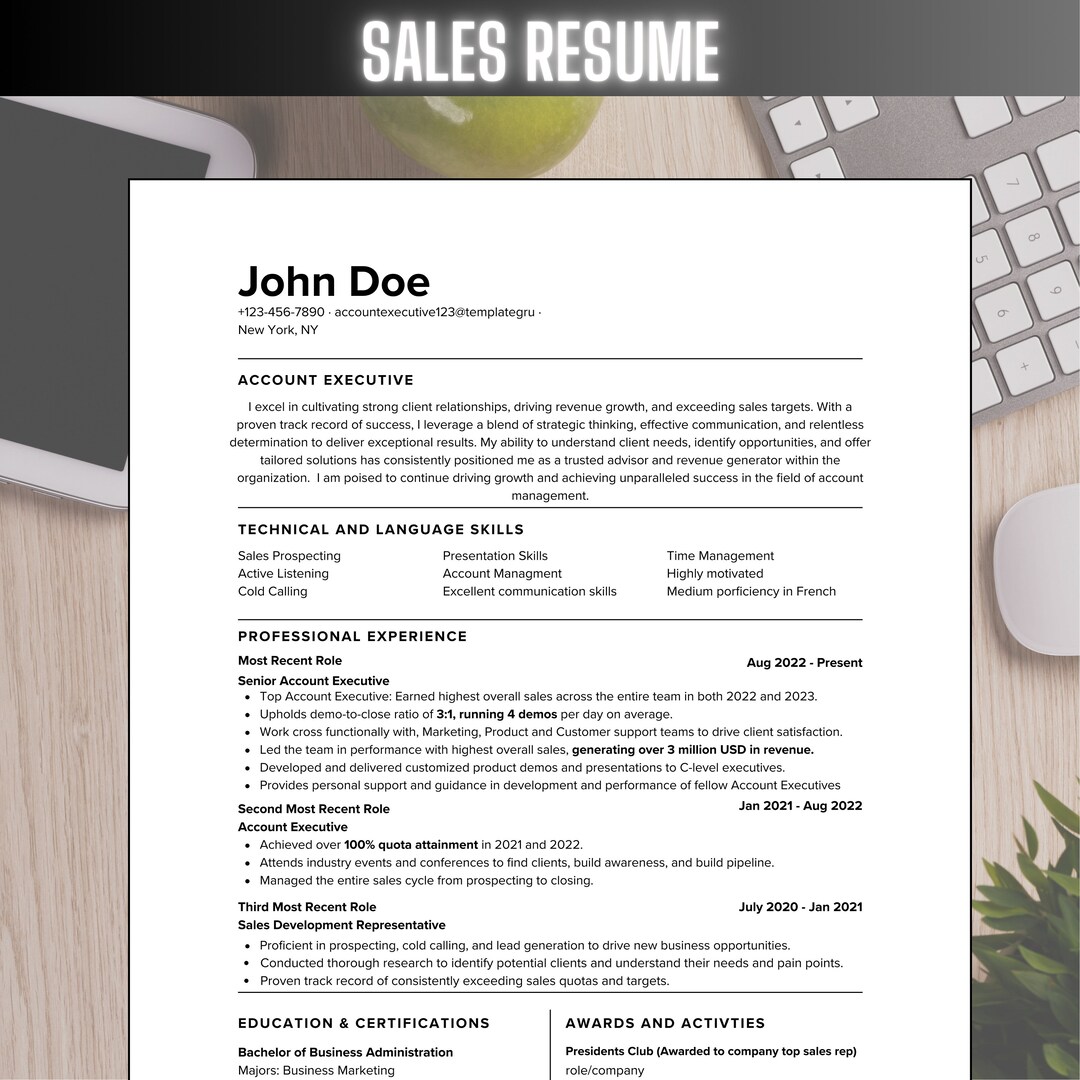 Resume Template, Sales Resume, Account Executive, Sales Development ...