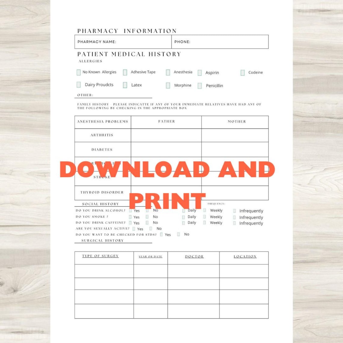 Patient Intake Form Template, Customizable, Available in PDF Format ...