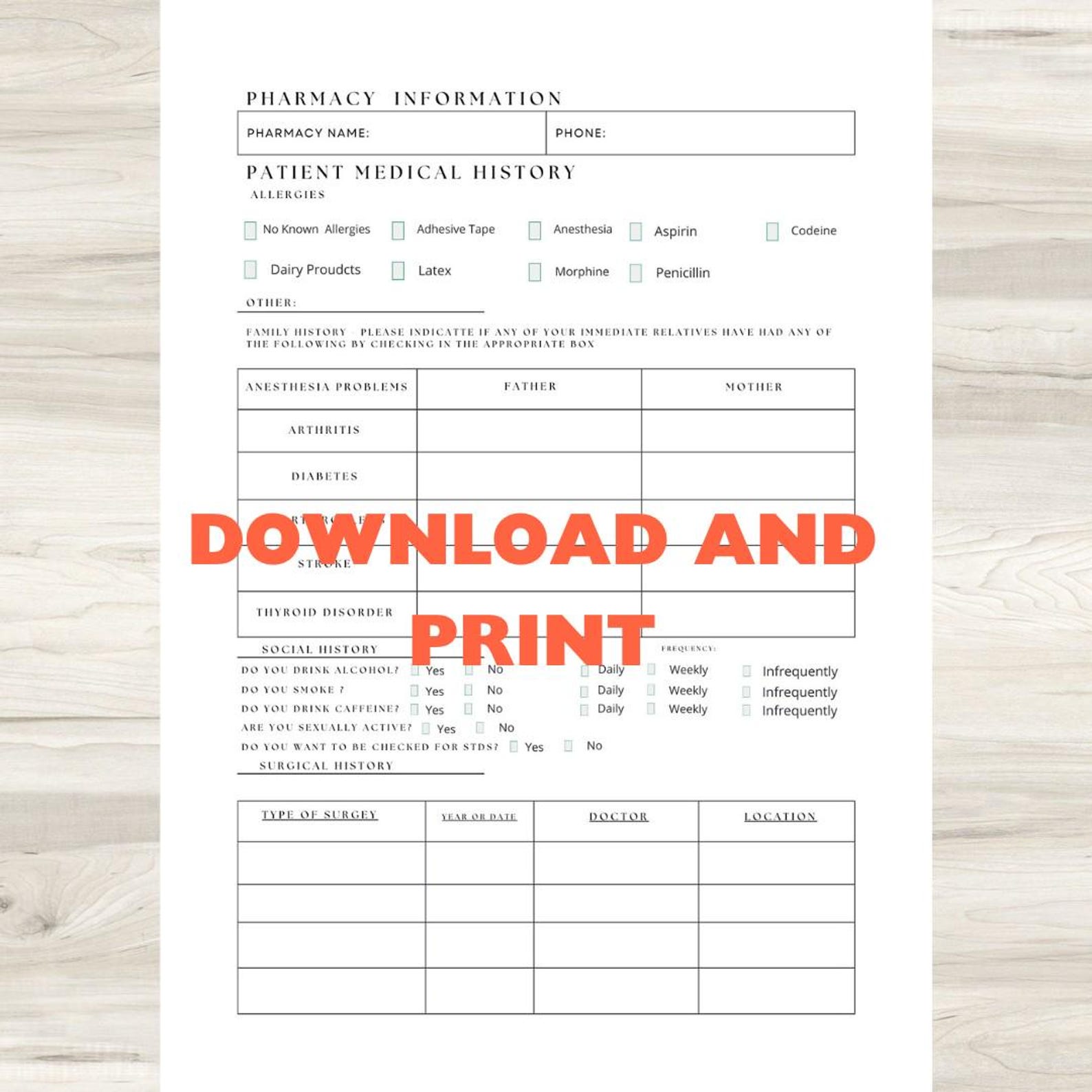 Patient Intake Form Template, Customizable, Available in PDF Format ...