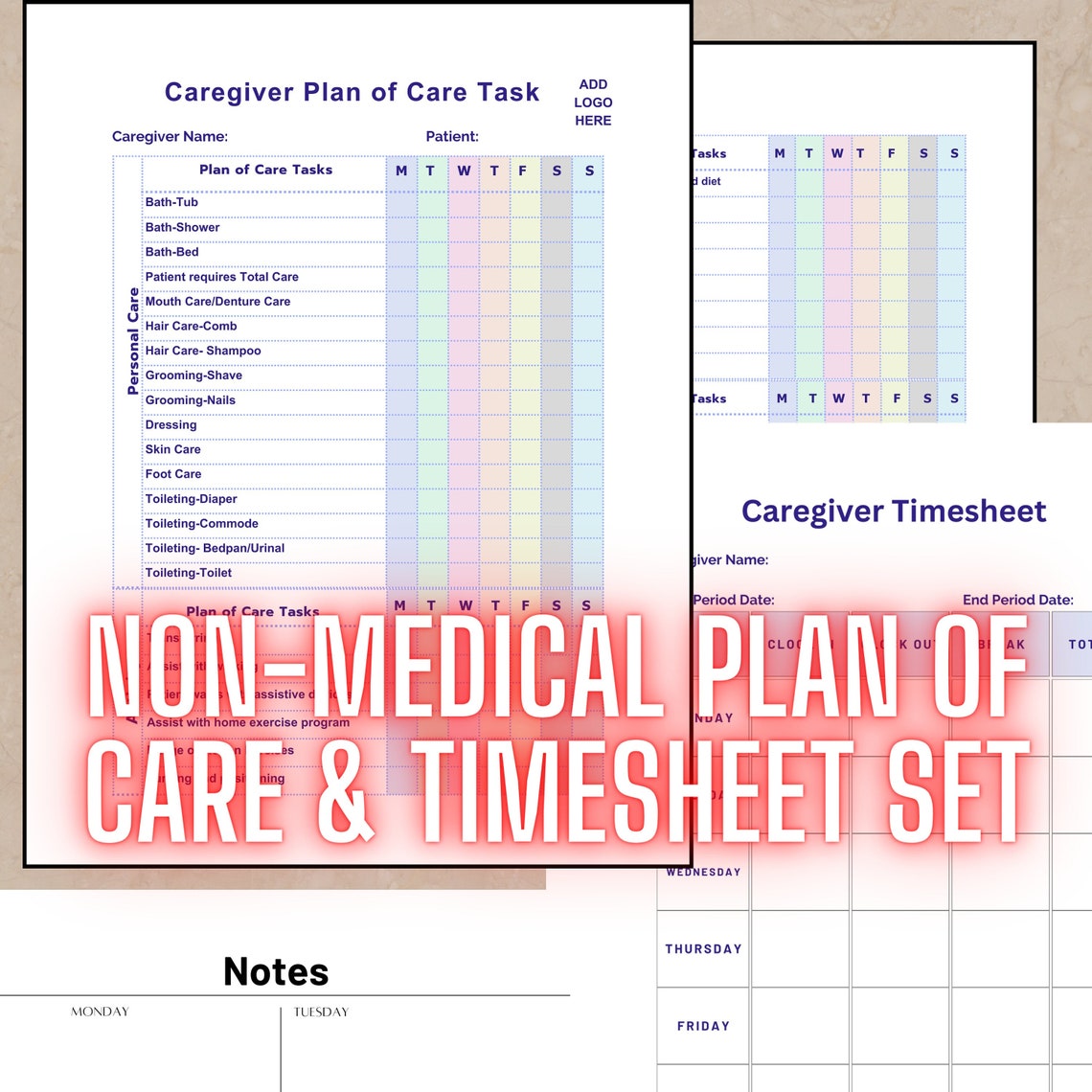 Non-medical, Plan of Care PDF, Caregiver Timesheet PDF, Homecare ...