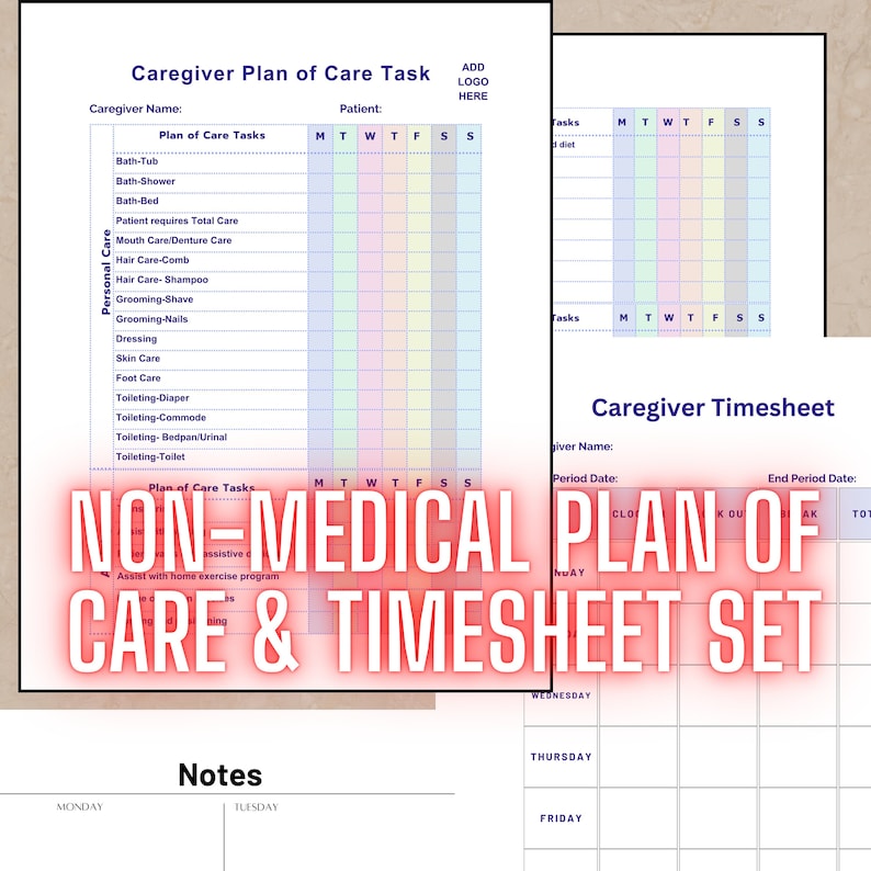 Non-medical, Plan of Care PDF, Caregiver Timesheet PDF, Homecare ...