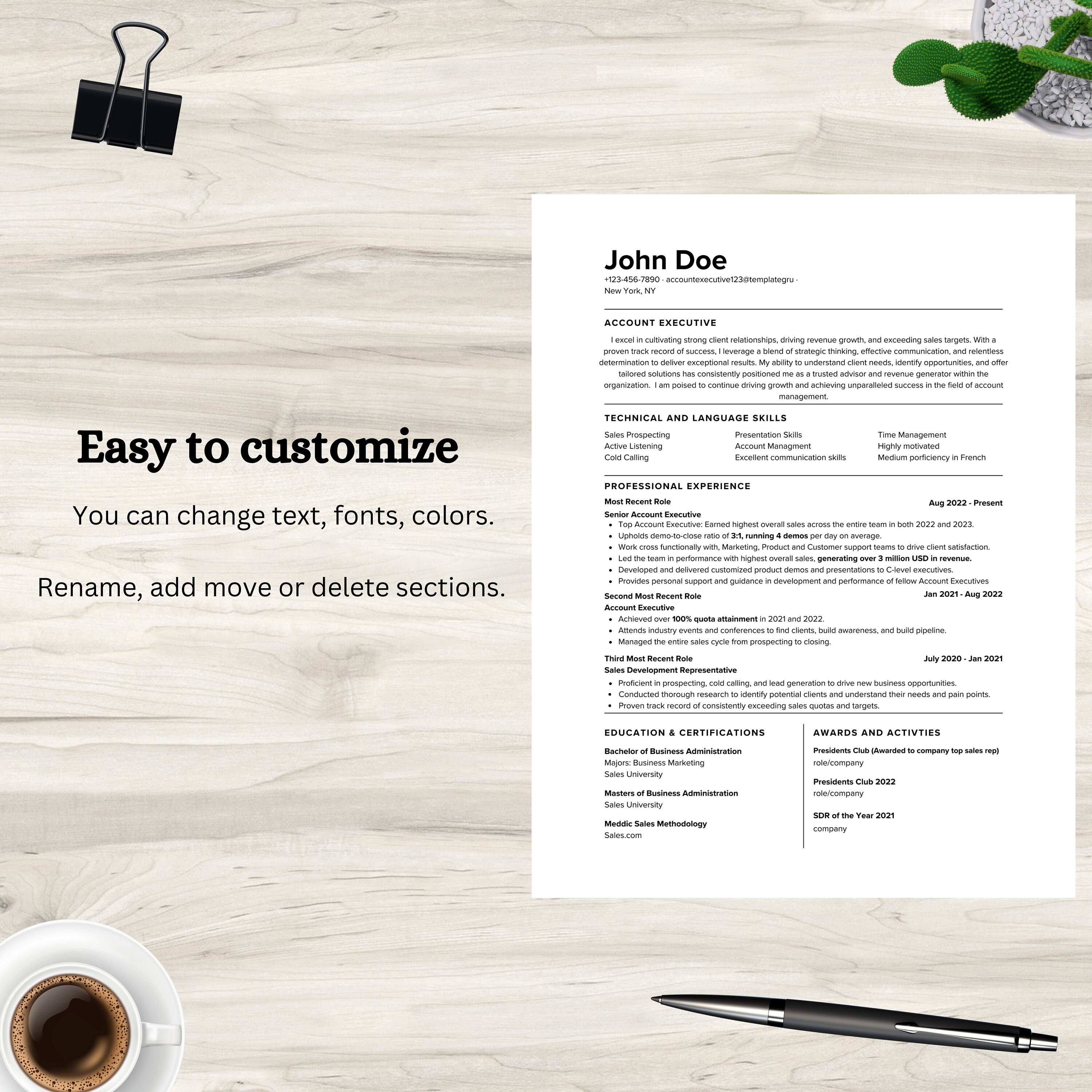 Resume Template, Sales Resume, Account Executive, Sales Development ...