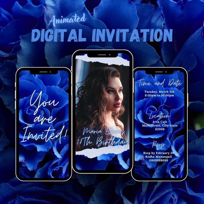 Digital Birthday Invitation, Template Blue Princess, Digital Invitation ...