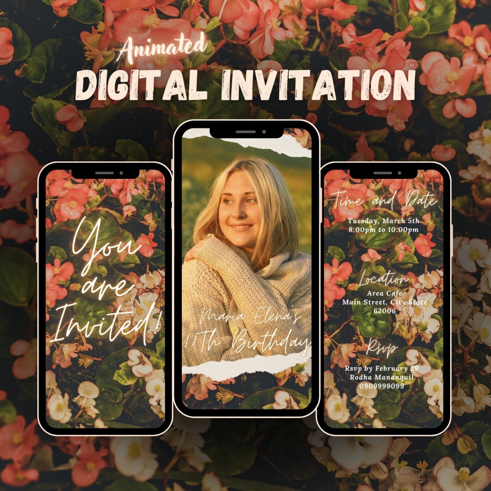 Birthday Invitation Template Flower Themed Invitation Template Birthday ...