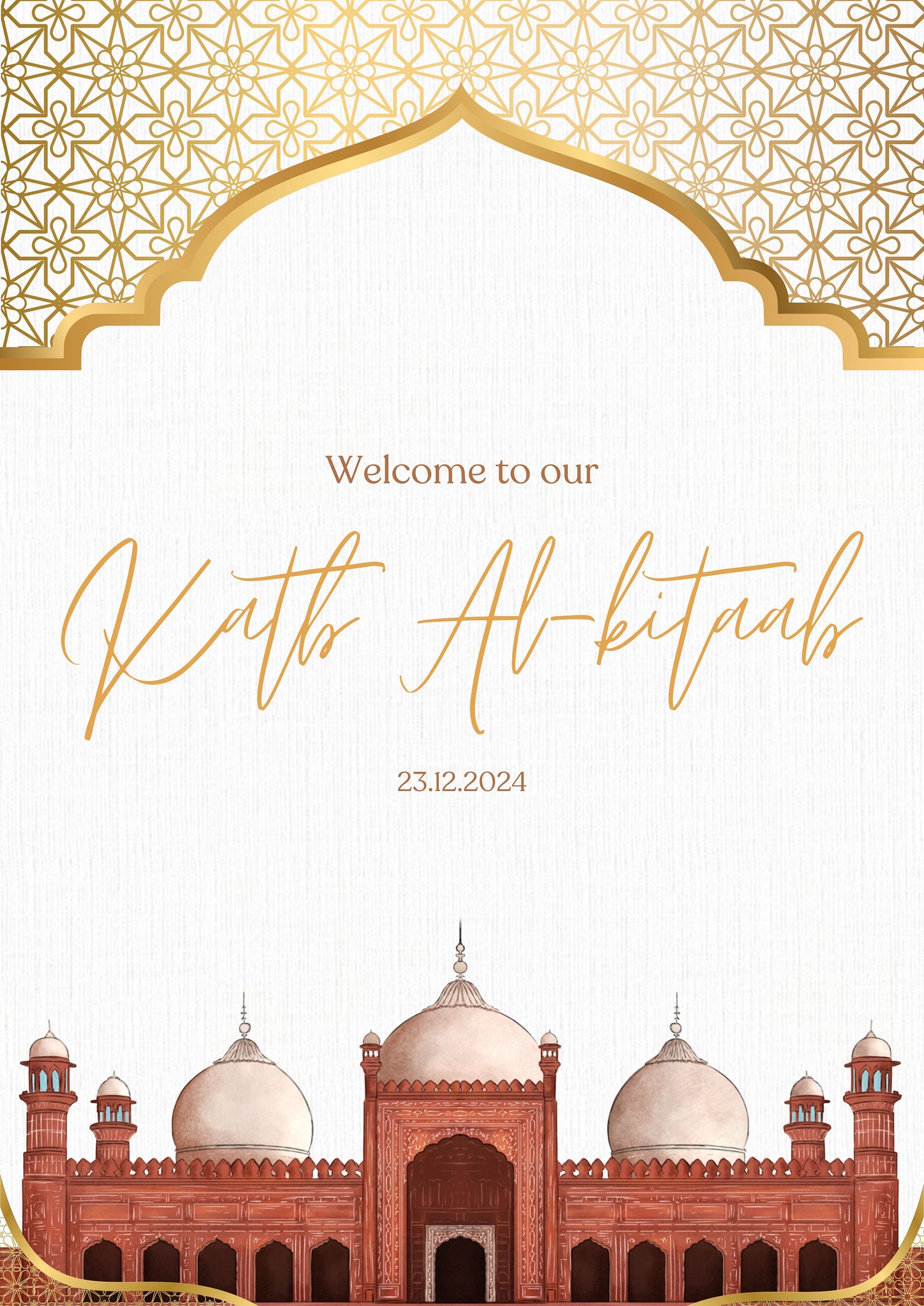 Islamic Wedding Welcome Sign With Mosque in Brown, Gold, Beige (size A0 ...