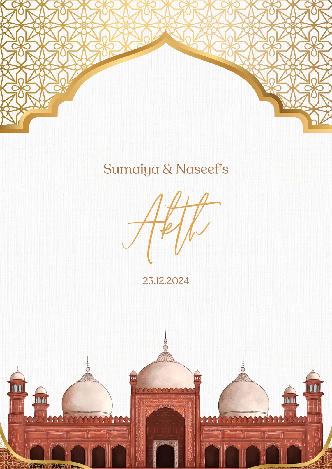 Islamic Wedding Welcome Sign With Mosque in Brown, Gold, Beige (size A0 ...