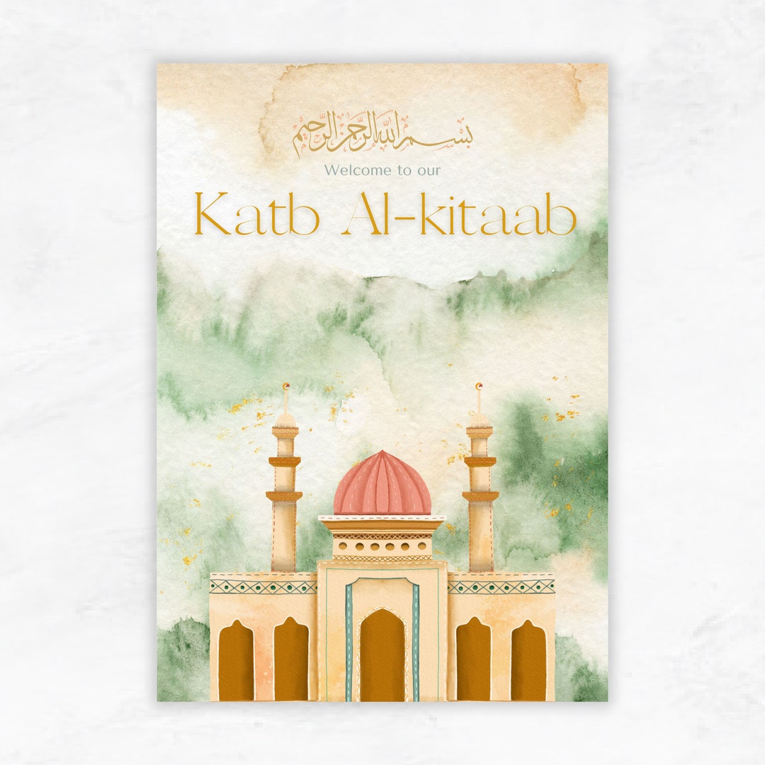 Dreamy Muslim Islamic Wedding Welcome Sign in Watercolour Orange, Brown ...