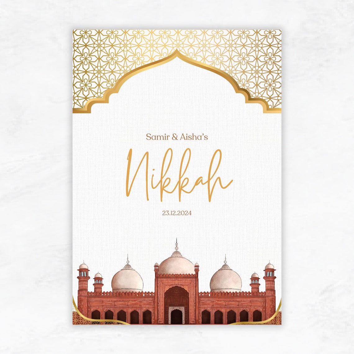 Islamic Wedding Welcome Sign With Mosque in Brown, Gold, Beige (size A0 ...