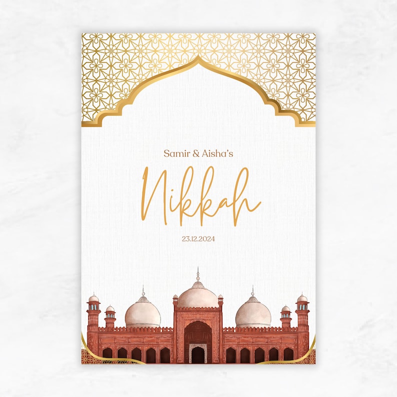 Islamic Wedding Welcome Sign With Mosque in Brown, Gold, Beige (size A0 ...