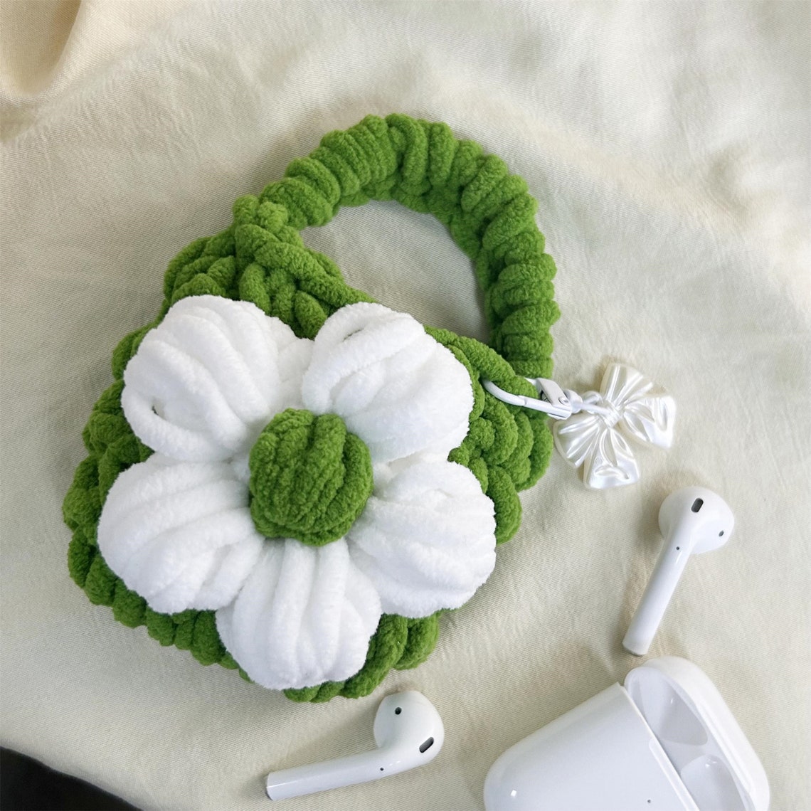 Camellia Pouch Crochet Bag Charm AirPod Earphone Case Mini Crochet ...