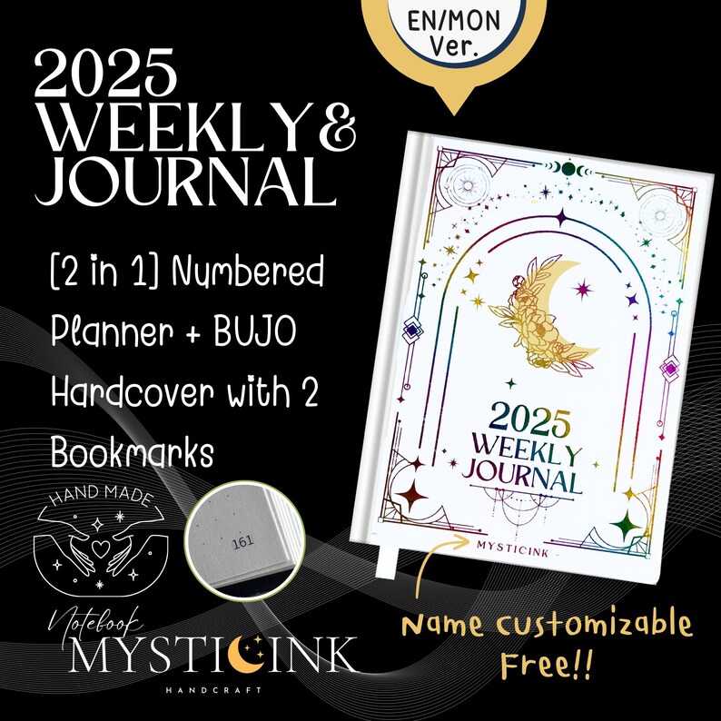 2025 Weekly Planner&bujo Numbered Hardcover 320pages Name Customizable ...