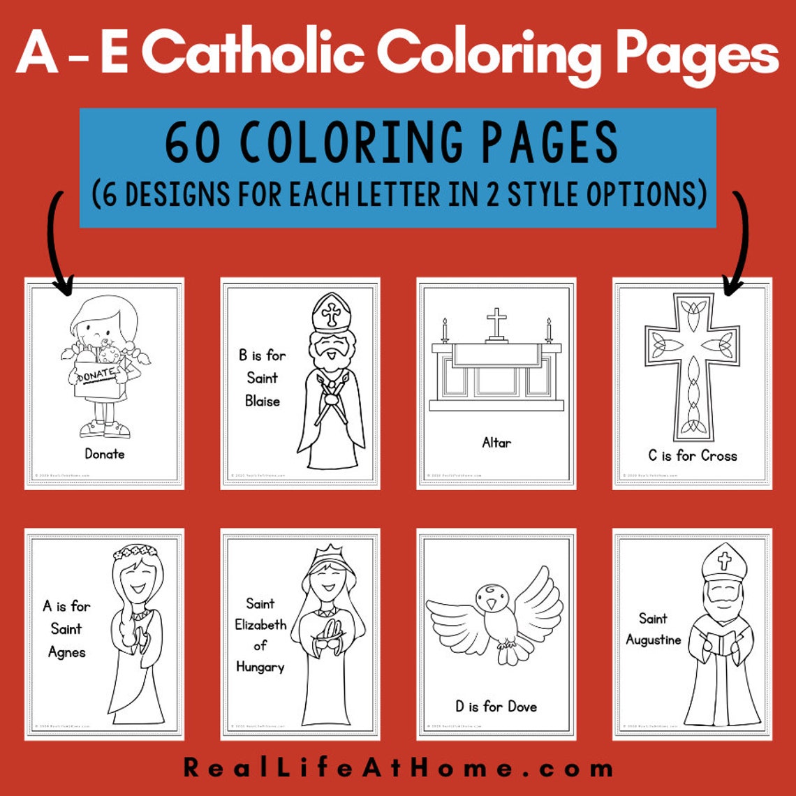 Catholic ABC Coloring Pages BUNDLE for Kids: Letters A - Z (312 ...