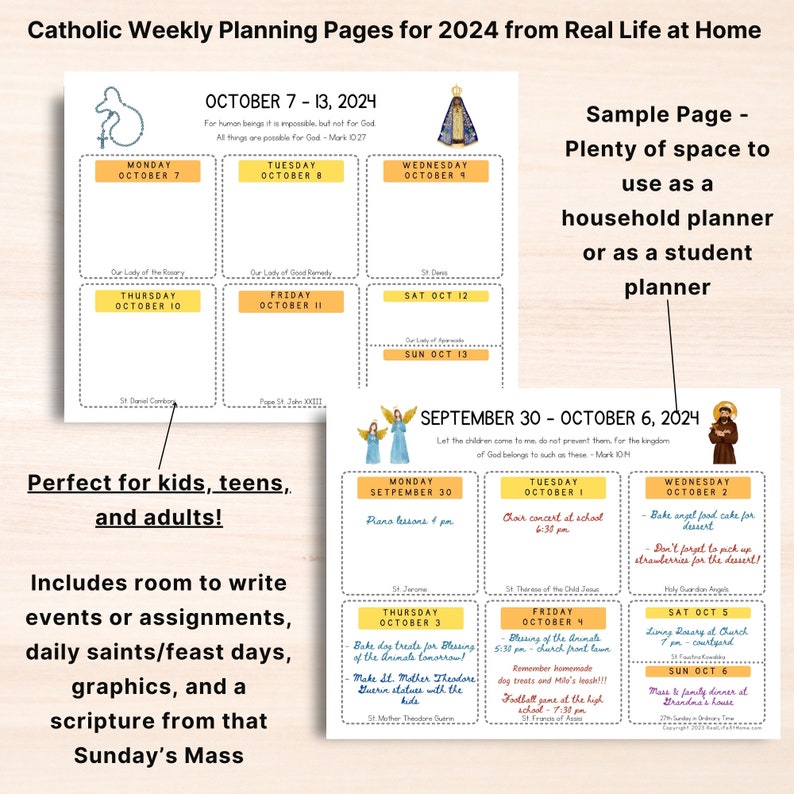 Printable 2024 Weekly Catholic Planner Pages for Kids, Teens, and ...