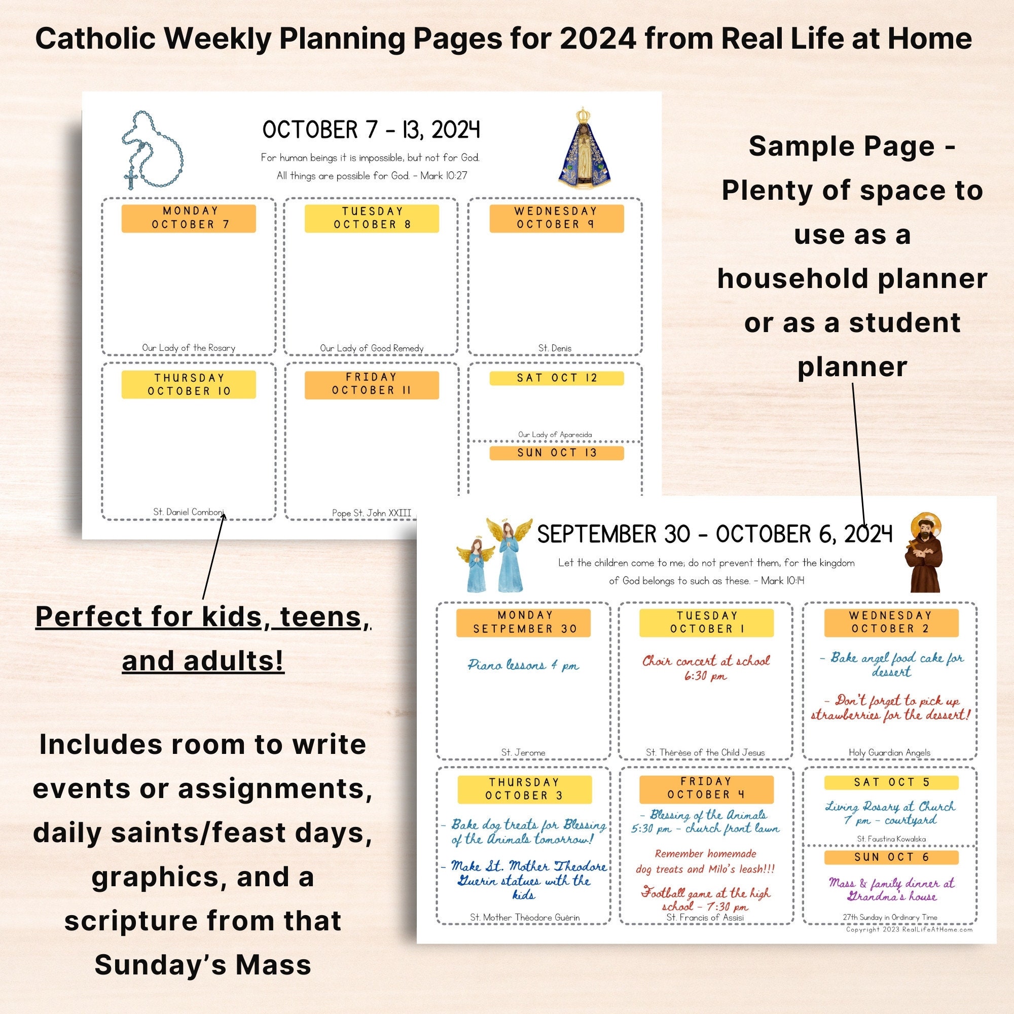 Printable 2024 Weekly Catholic Planner Pages for Kids, Teens, and ...