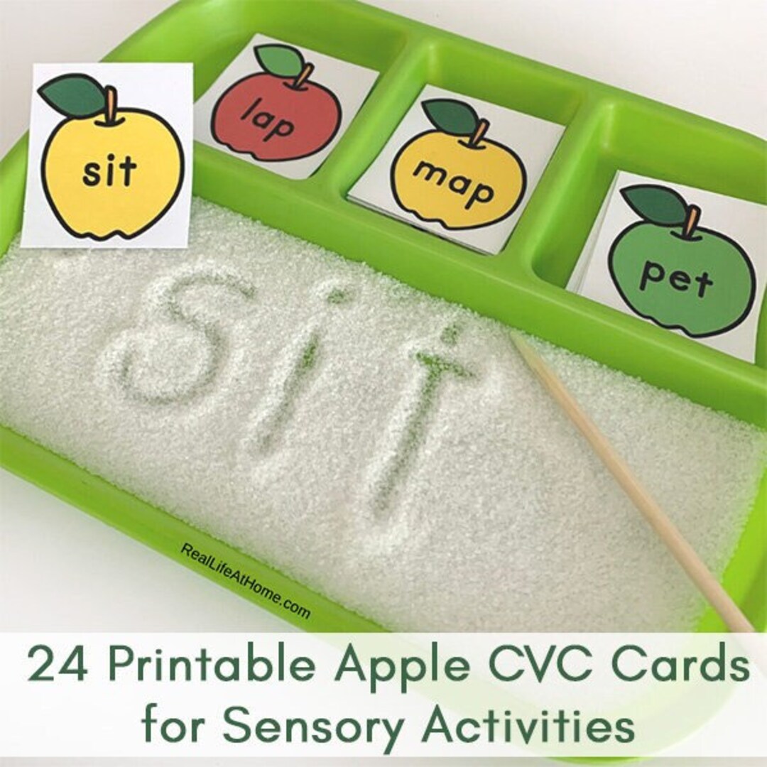 Printable 24 Apple CVC Word Cards for Preschool and Kindergarten ...