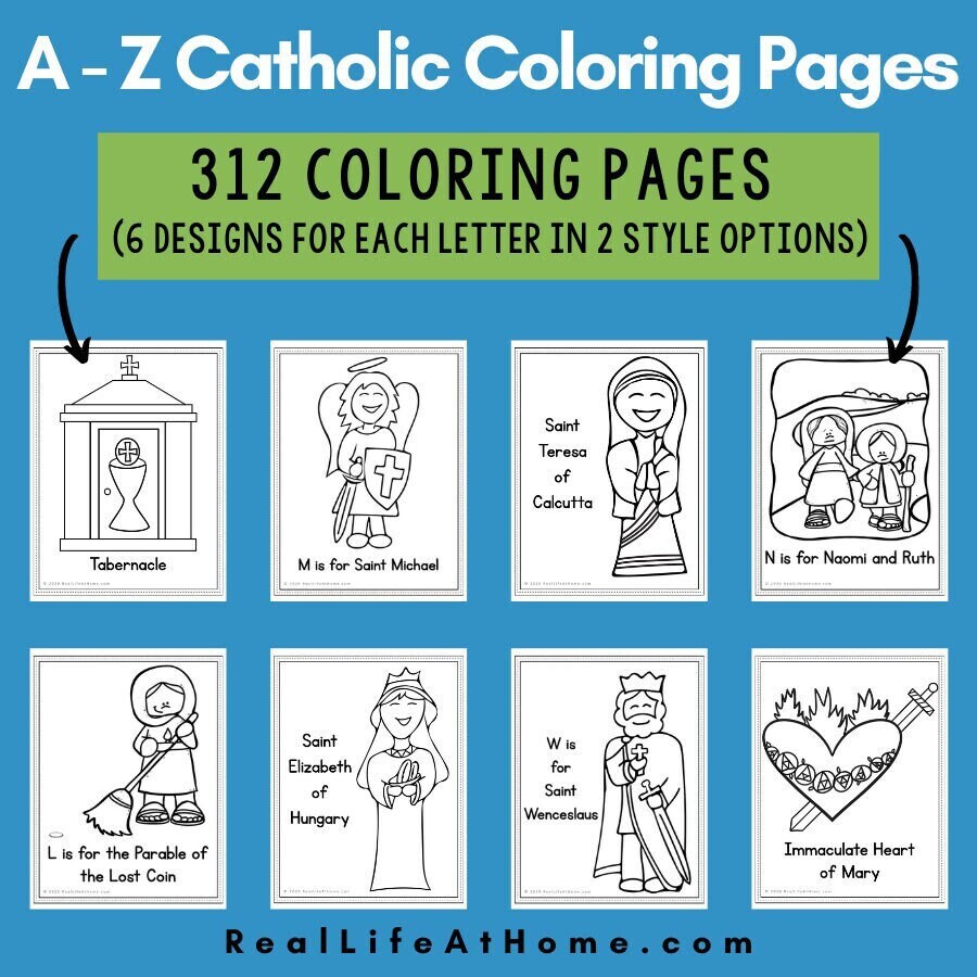 Catholic ABC Coloring Pages BUNDLE for Kids: Letters A - Z (312 ...